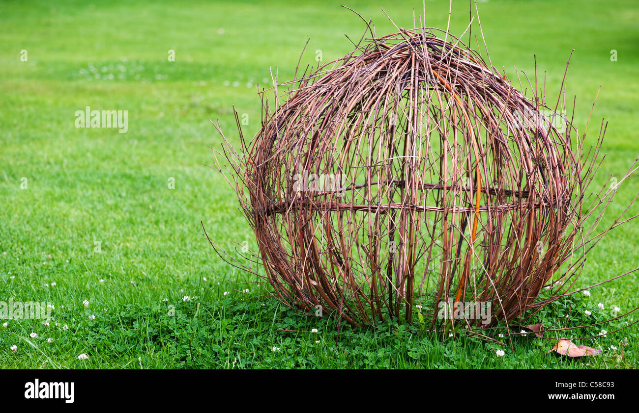Round wicker garden sculpture at RHS Wisley Gardens, Surrey, England ...
