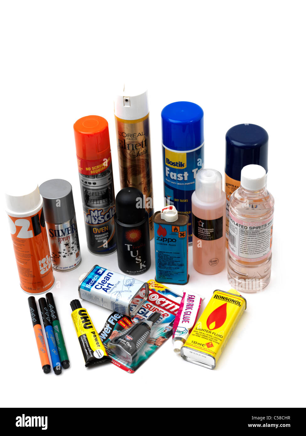 A Collection Of Household Products That Are Sometimes Used As Inhalants ...