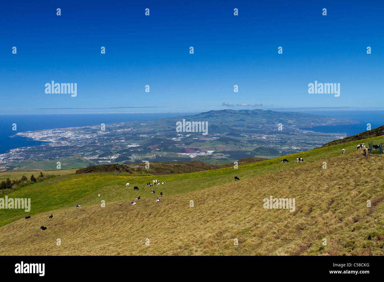 Western part of São Miguel island, Azores. To the left is the city of ...