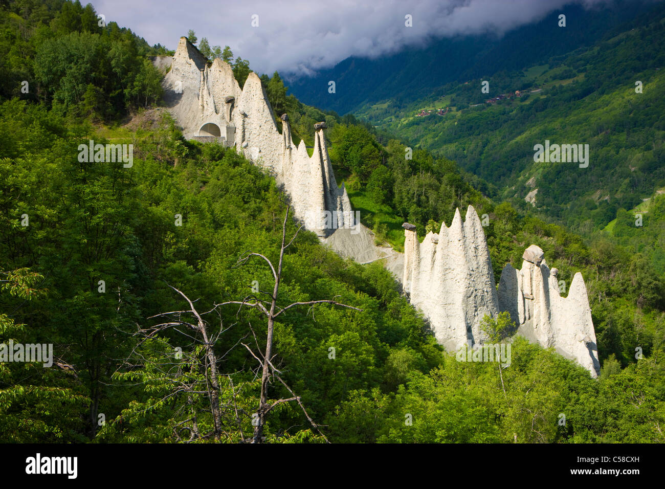 Euseigne, earth pyramids, Switzerland, Europe, canton Valais, nature ...