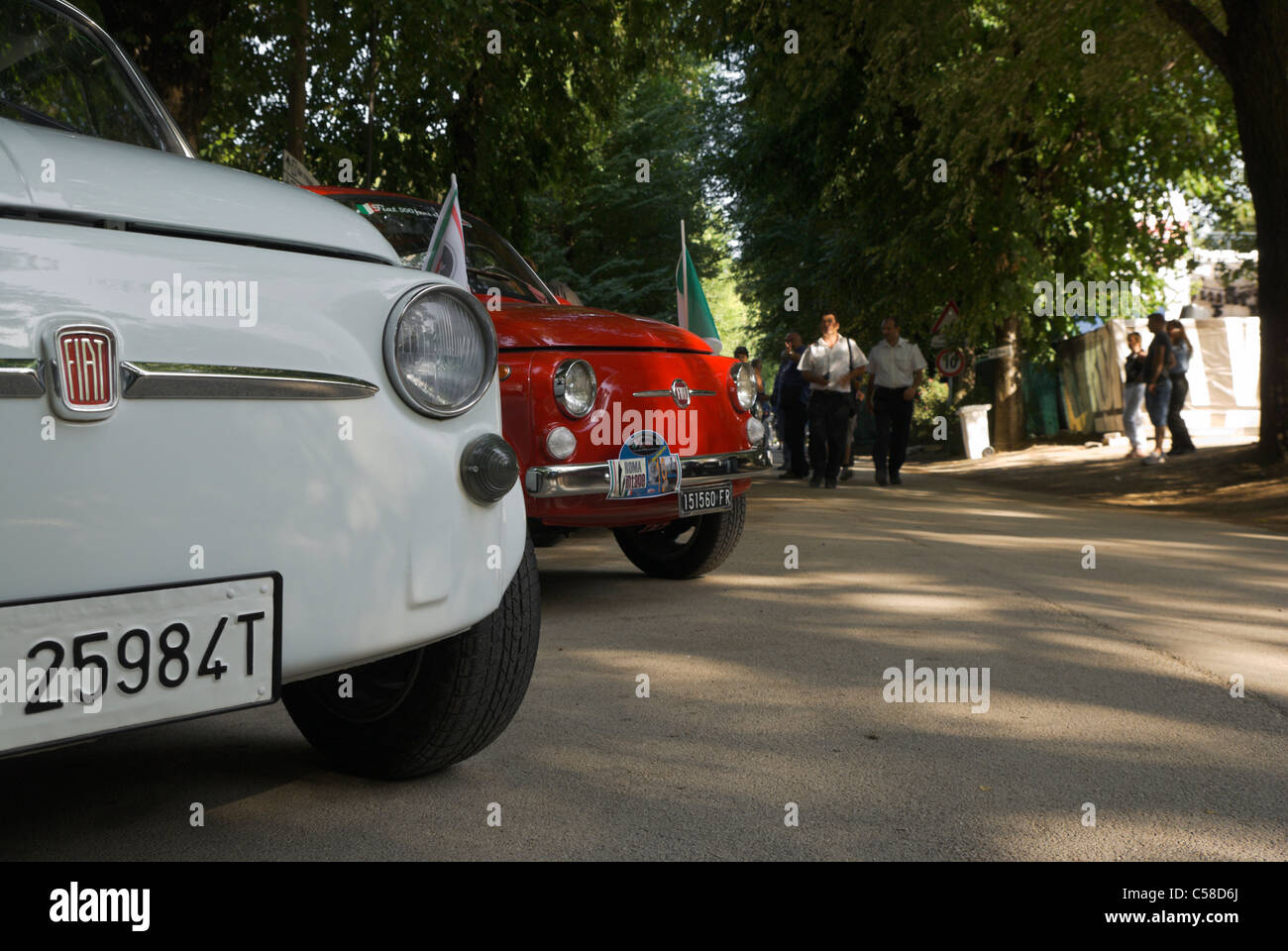 Rome, Italy, row of FIAT 500 Italian classic cars outdoors Stock Photo ...