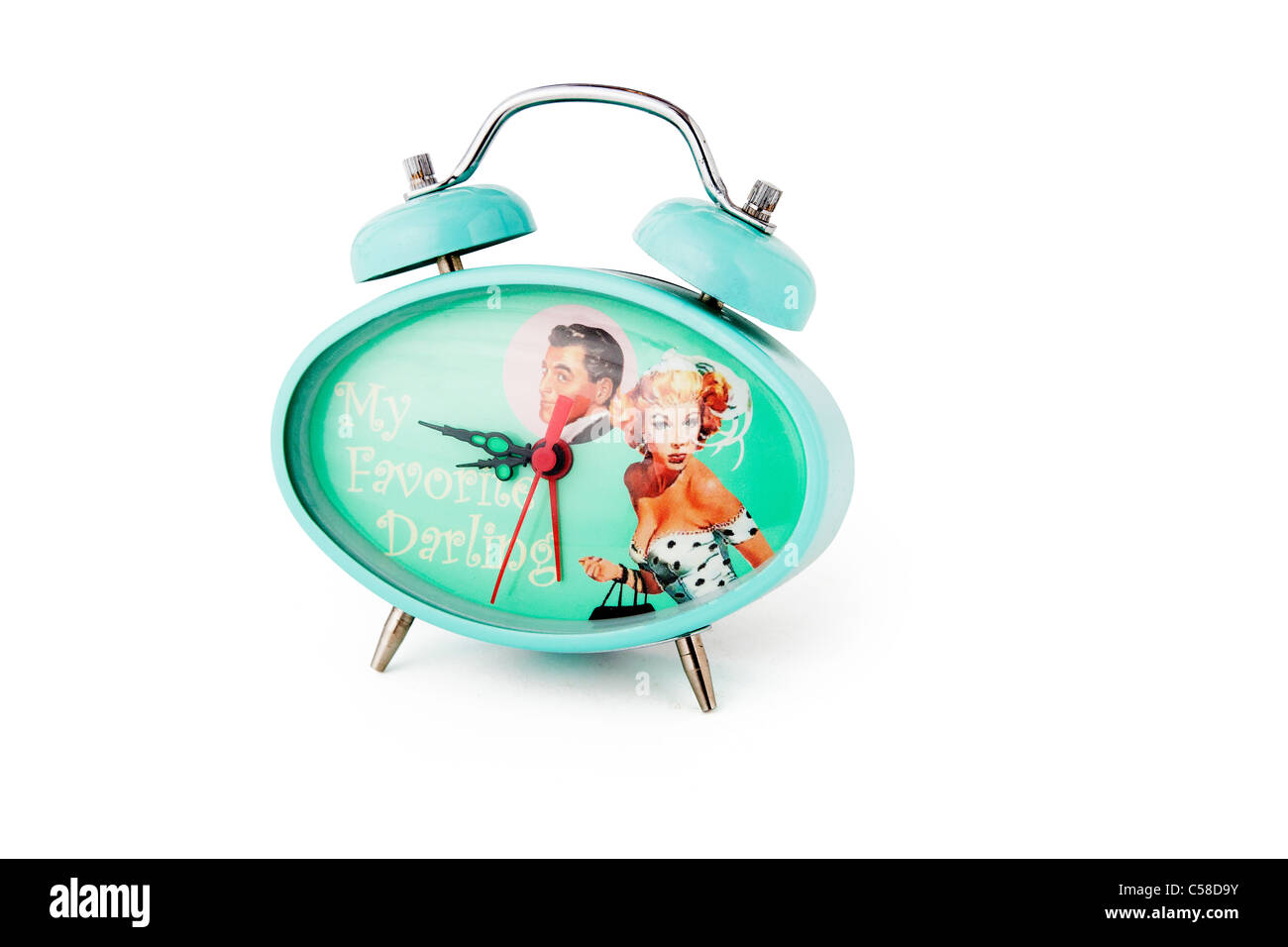 Vintage turquoise alarm clock Stock Photo - Alamy