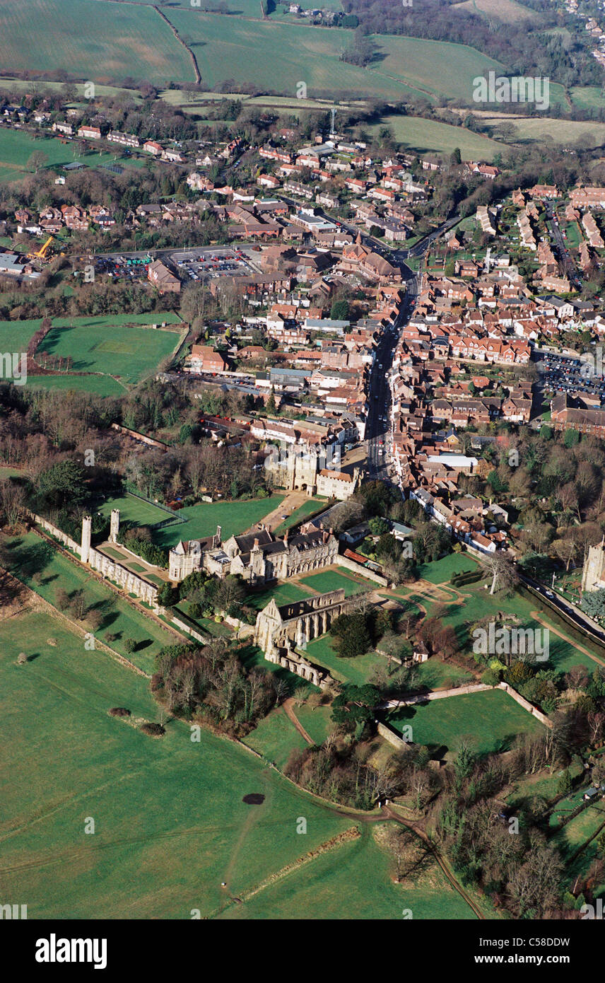 Battle Abbey. Aerial view of the Abbey, town and battlefield Stock ...