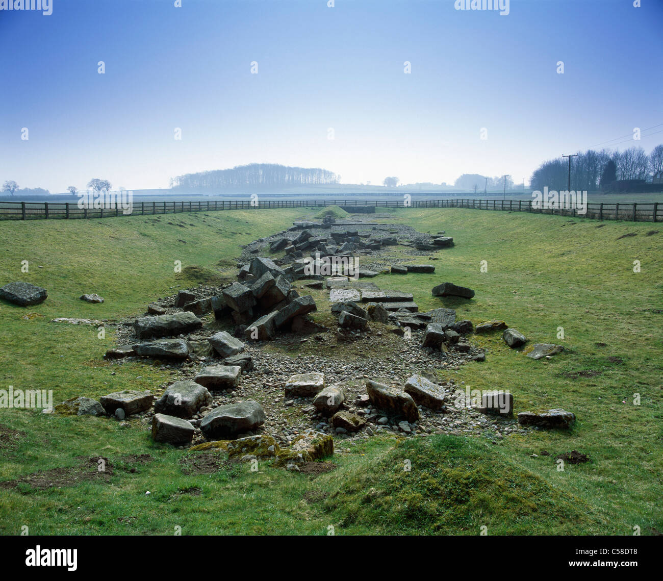 Piercebridge Roman Bridge. View of stone paving remains in field Stock ...