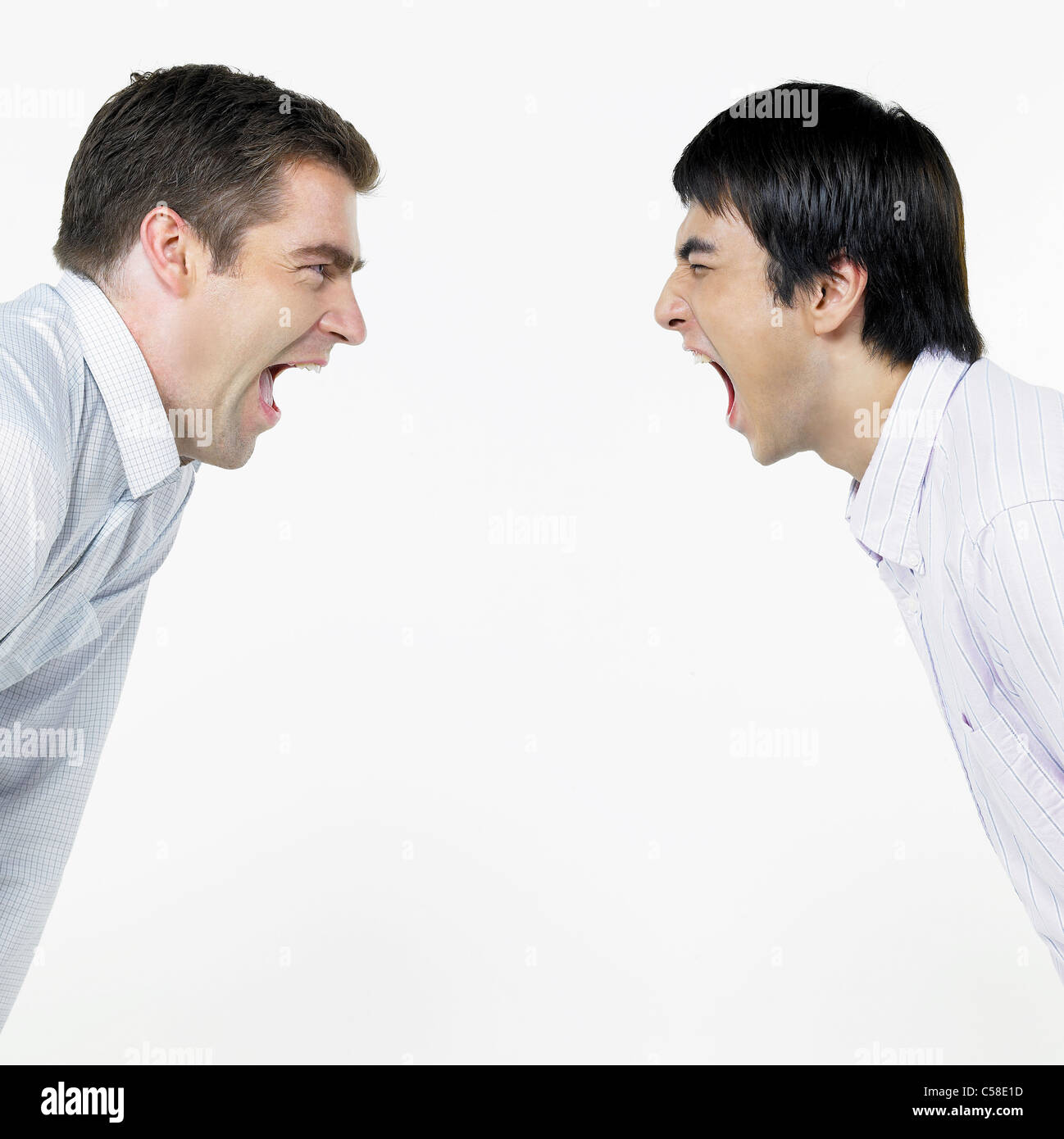 Side view of boy and teacher shouting Stock Photo - Alamy