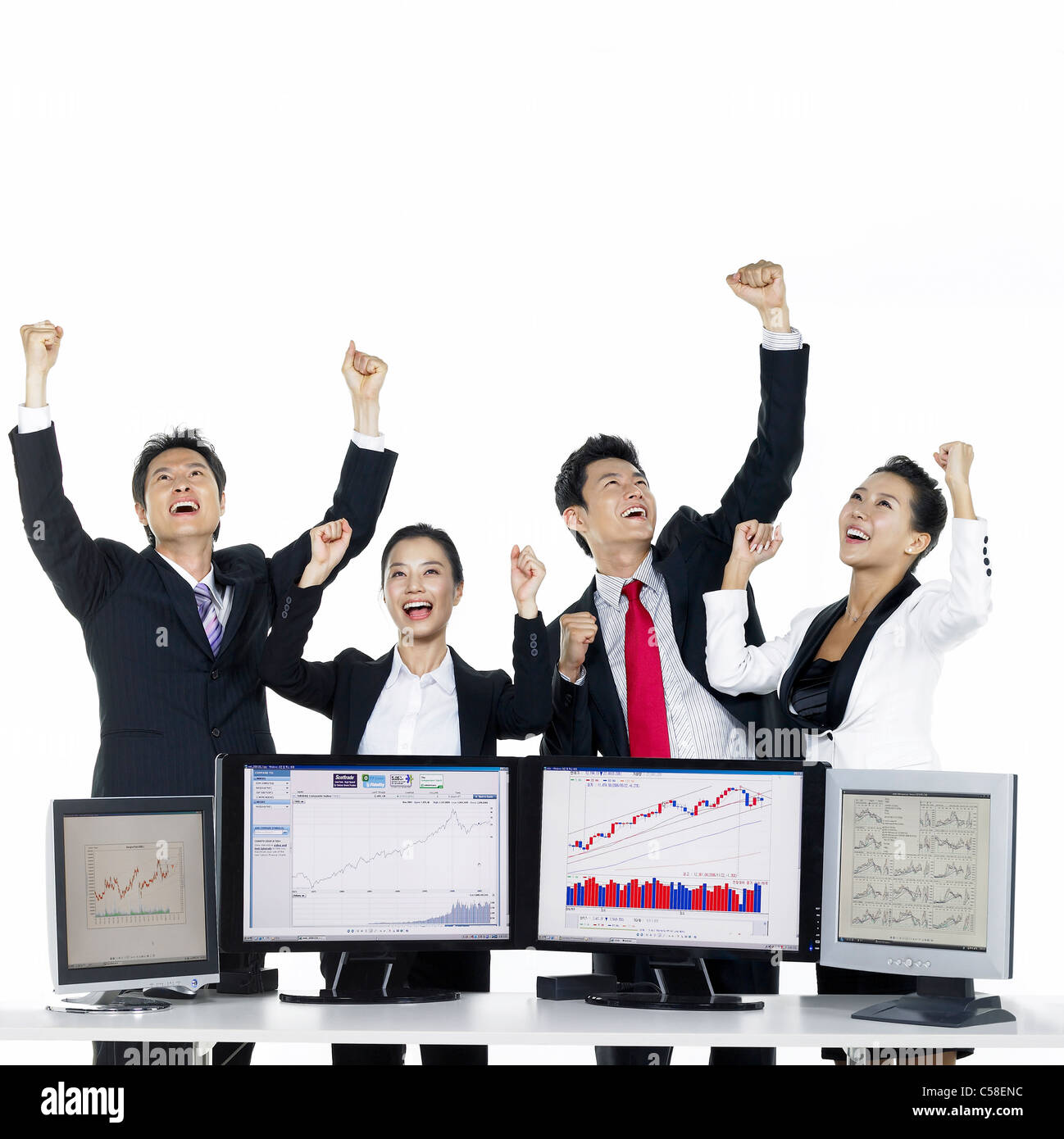 Portrait of Businesspeople Cheering Stock Photo - Alamy