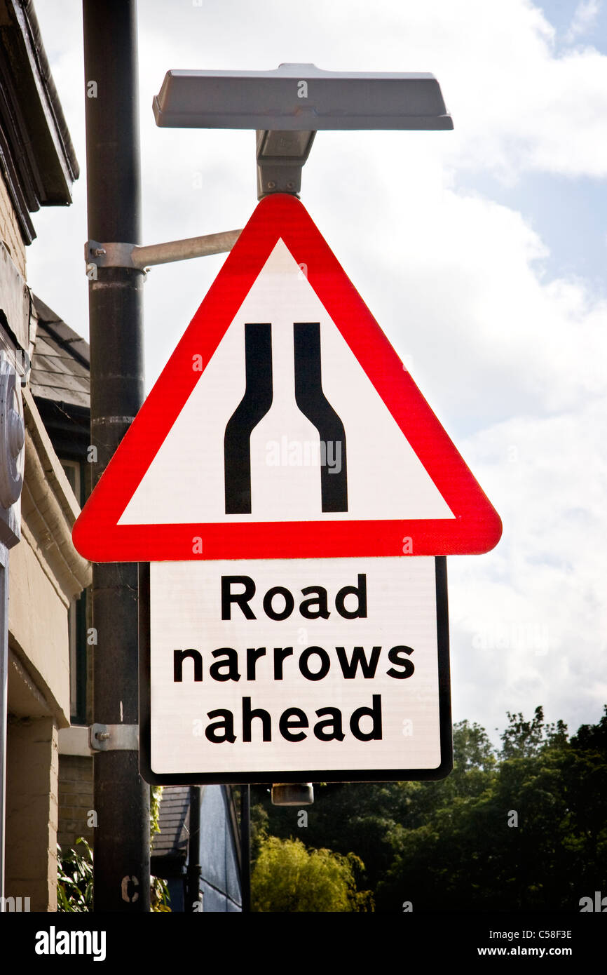 Road Narrows ahead traffic sign, Suffolk, England Stock Photo - Alamy