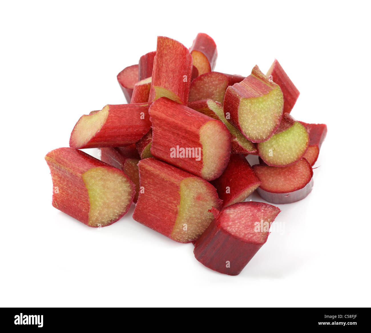 Cut rhubarb on white background Stock Photo - Alamy