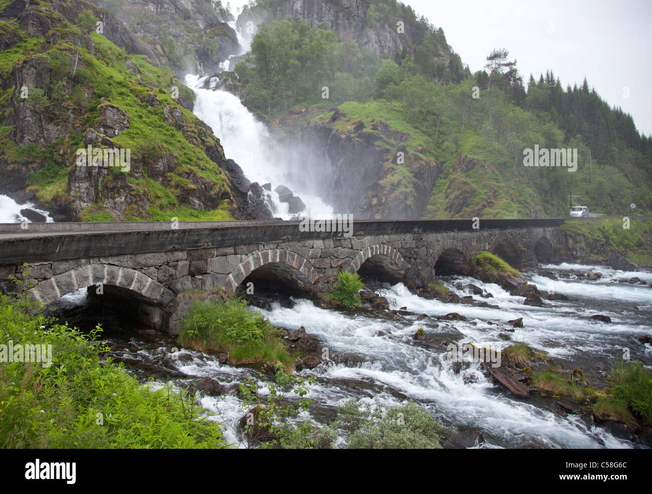 Cascade, Landscape, Norway, Telemark, Scandinavia, bridge, mountain ...