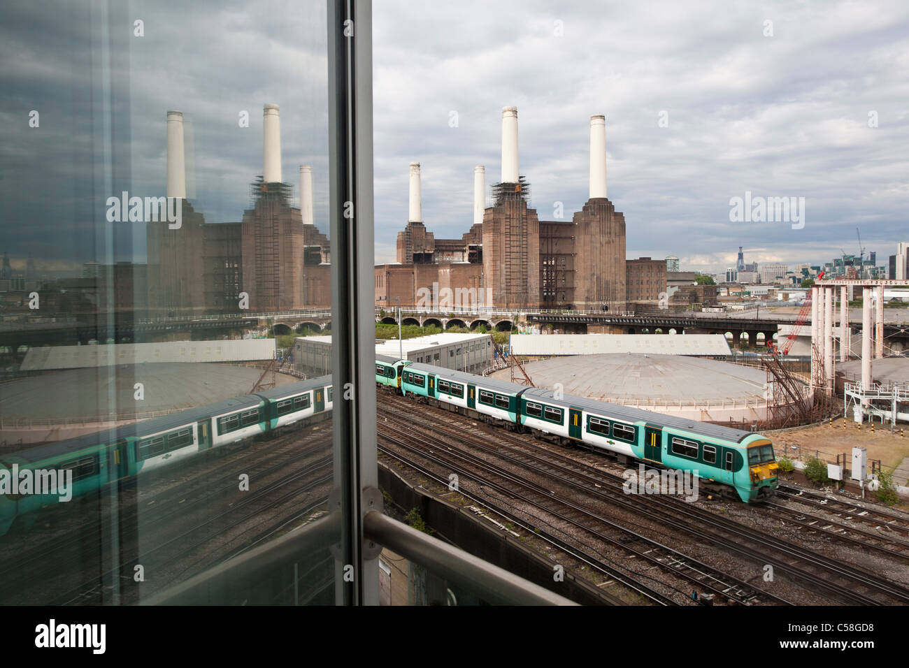 Battersea Power Station and train line. London, England, UK Stock Photo ...