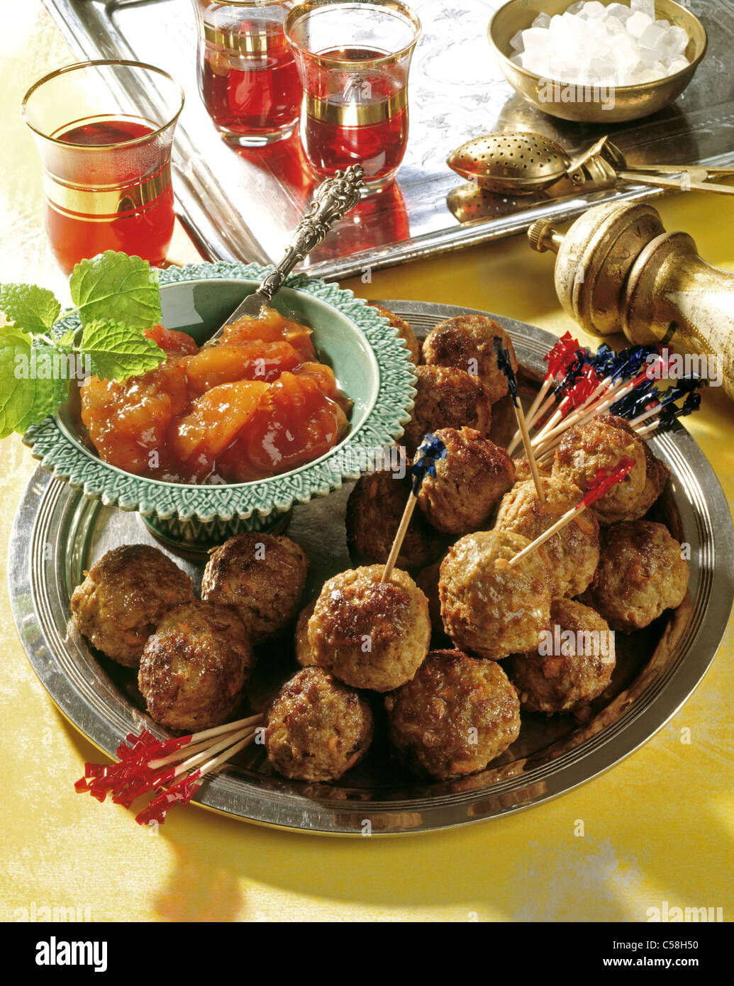 Curry - minced - meat balls with mango - chutney Stock Photo - Alamy