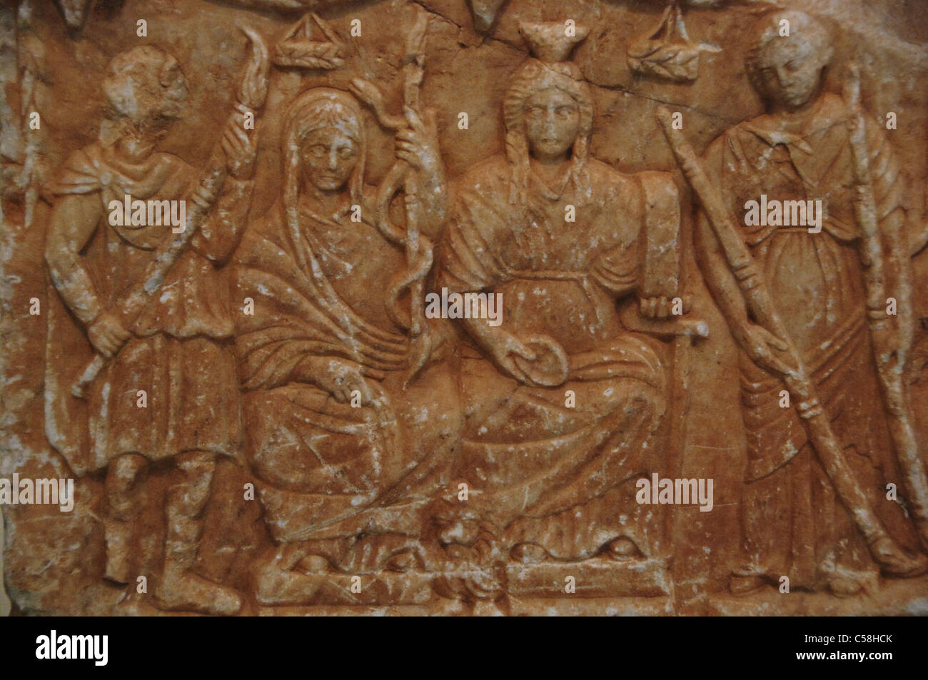 Taurobolium Altar with relief depicting the goddess Cybele enthroned ...