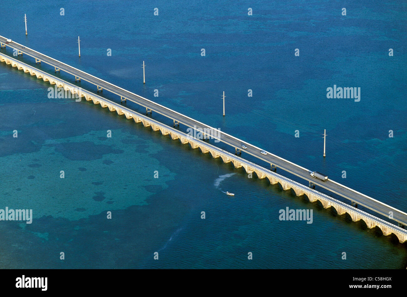 Aerial view, Seven Miles Bridge, Florida Keys, Florida, USA, United ...