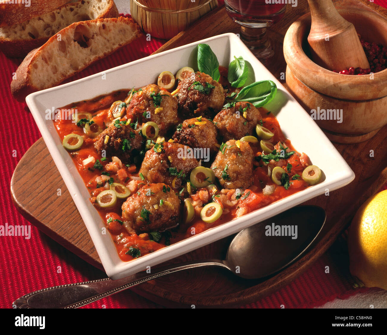 Spicy minced meat balls in tomato sauce Stock Photo - Alamy