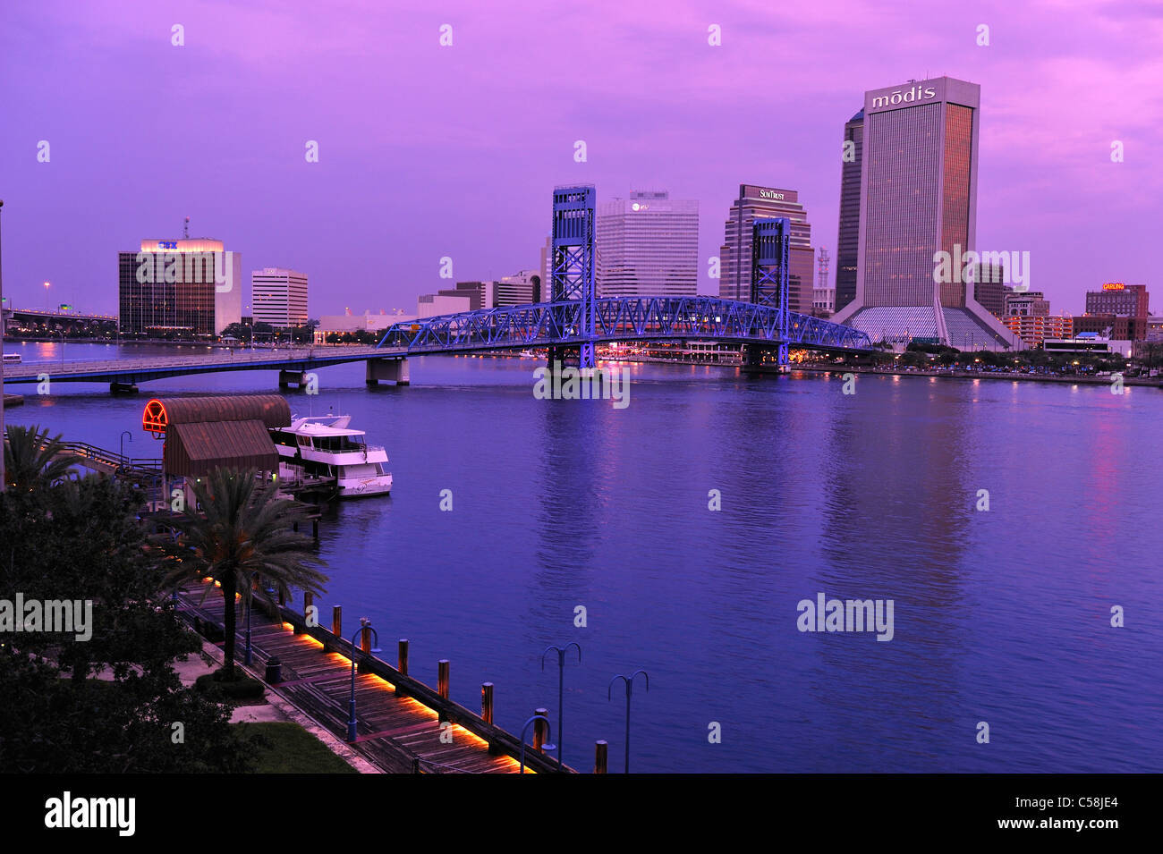 St. Johns River, dawn, Downtown Jacksonville, Florida, USA, United ...