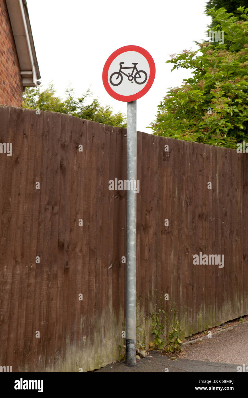 UK No Cycling sign, circular red and white, with cycle symbol. Portrait ...
