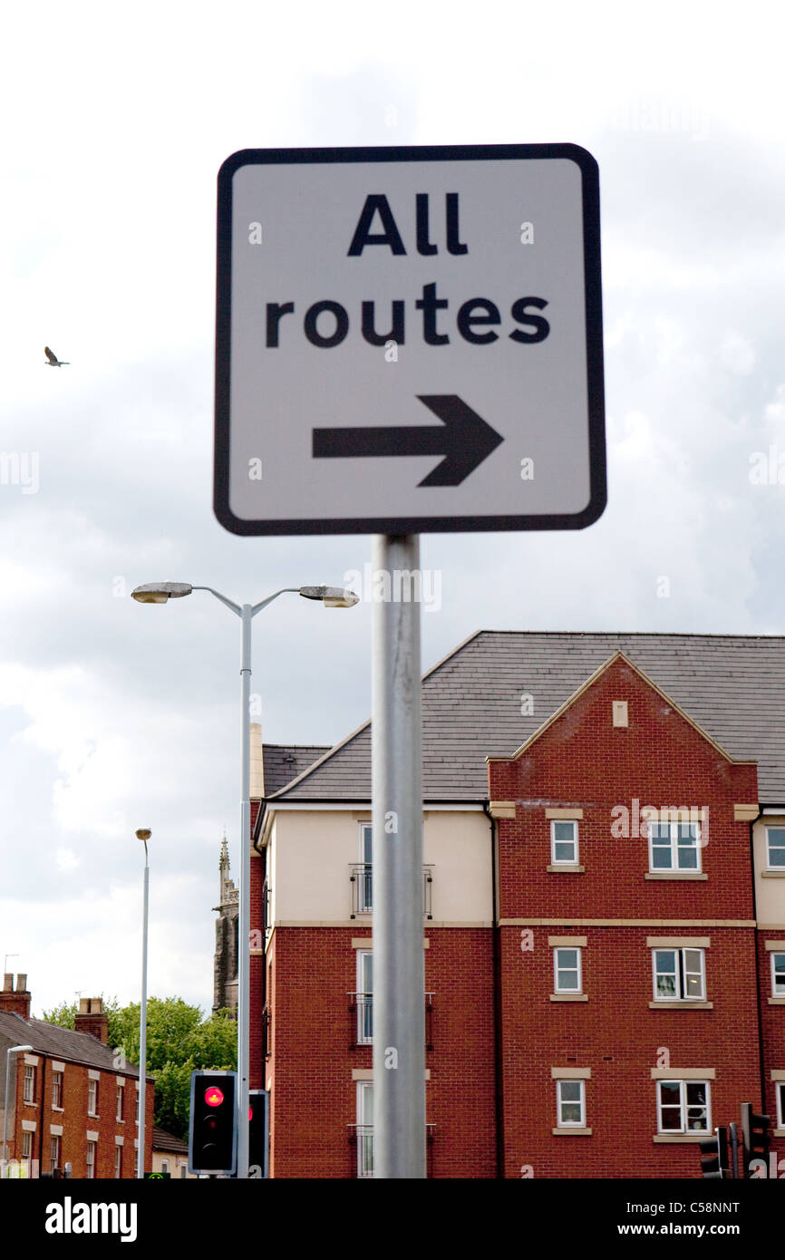 UK 'All Routes' Black and White Traffic / Street Directional Sign Stock ...
