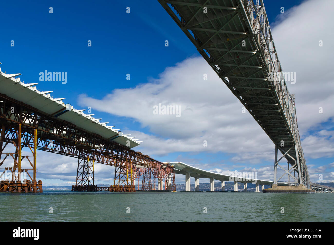 Construction of the new San Francisco Bay Bridge going up alongside the ...