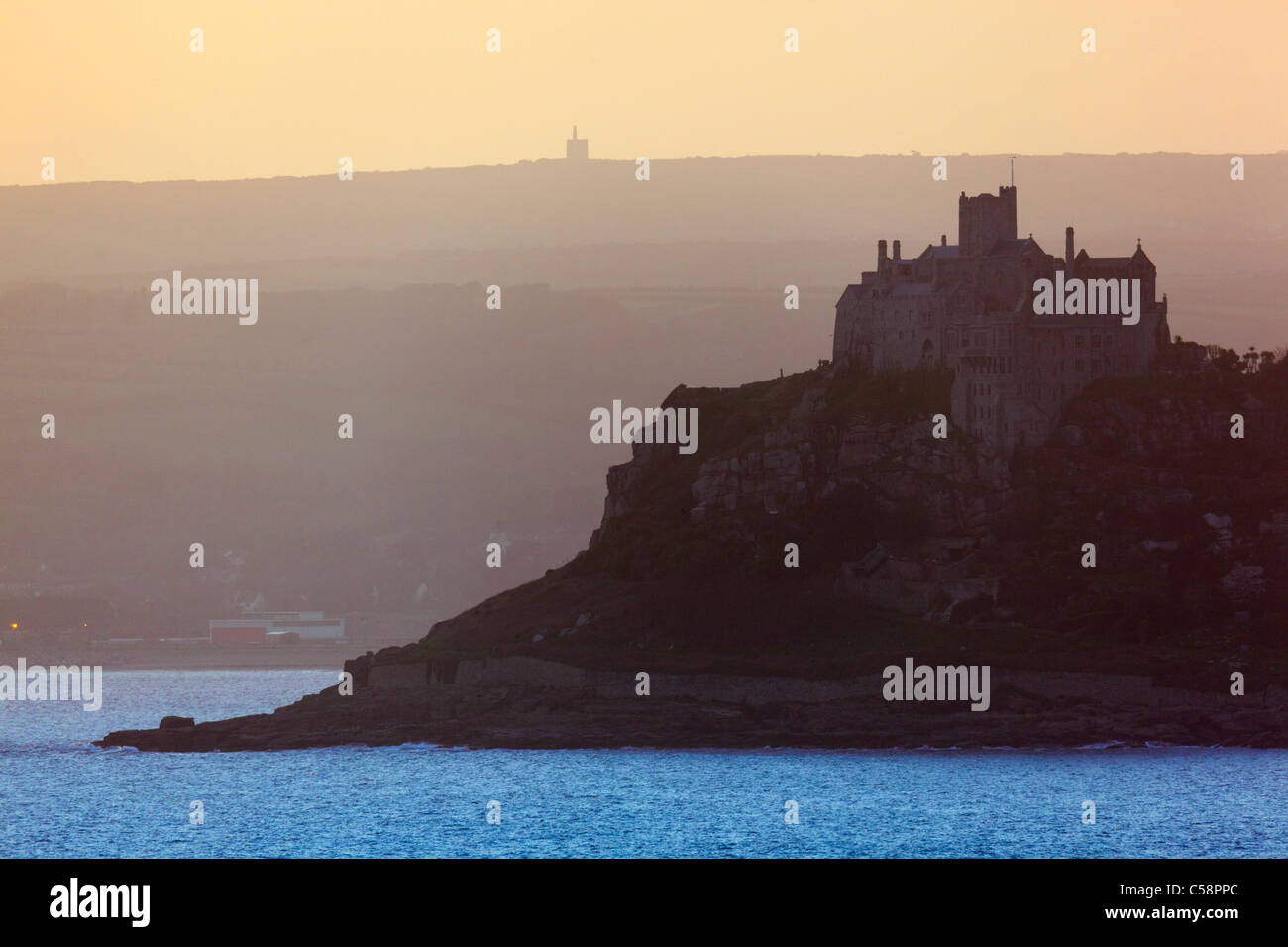 St Michael's Mount; at sunset; from cudden Point; Cornwall Stock Photo ...