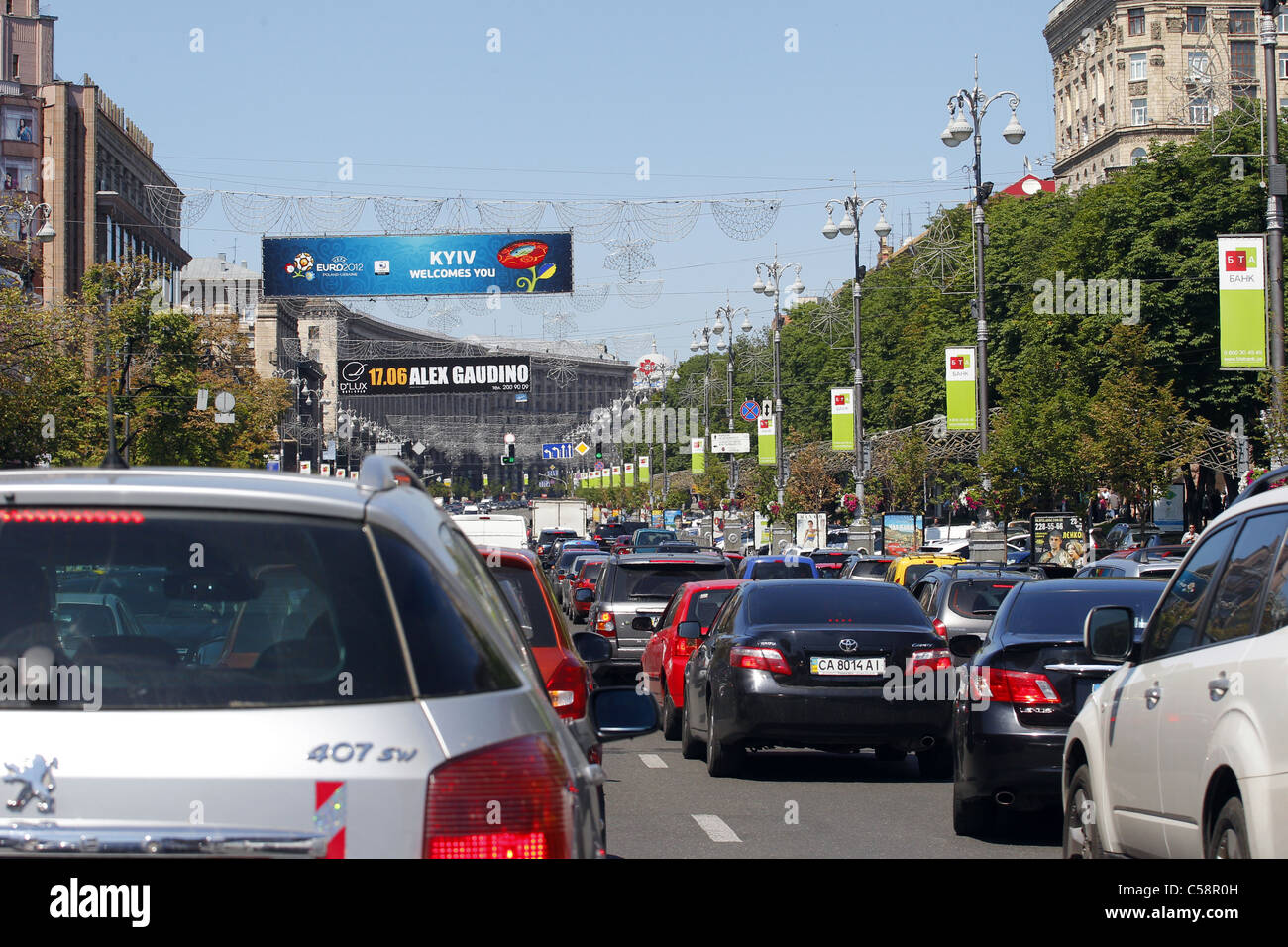 TRAFFIC ON KHRESHCHATYK STREET KIEV UKRAINE 15 June 2011 Stock Photo ...