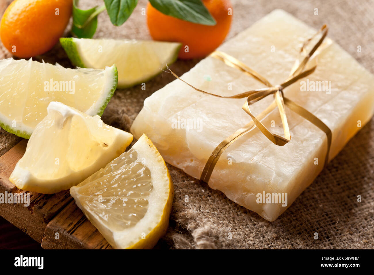 Piece of handmade lemon soap Stock Photo - Alamy
