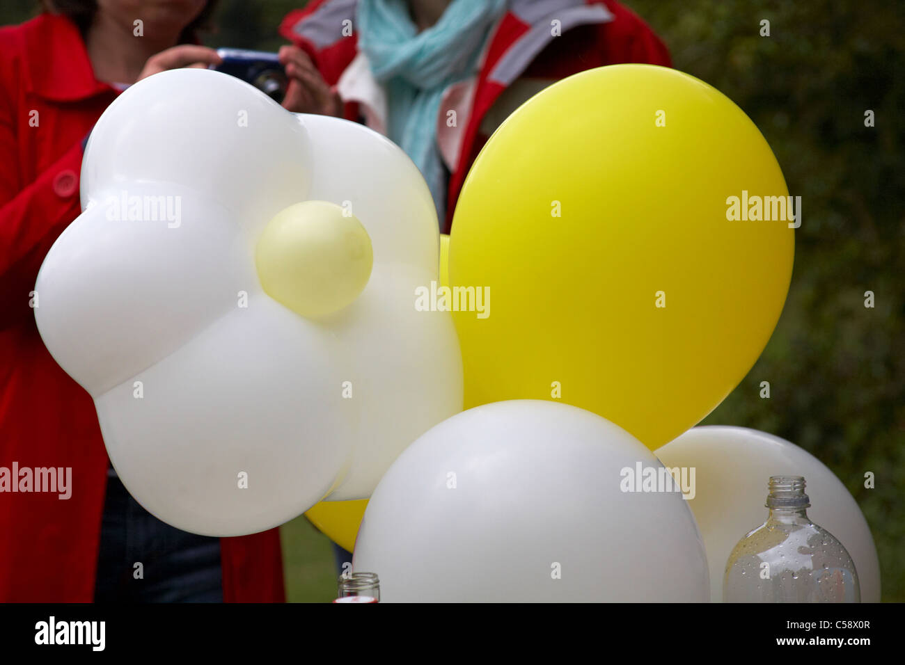 Daisy balloon and yellow and white balloons at christening party in May ...
