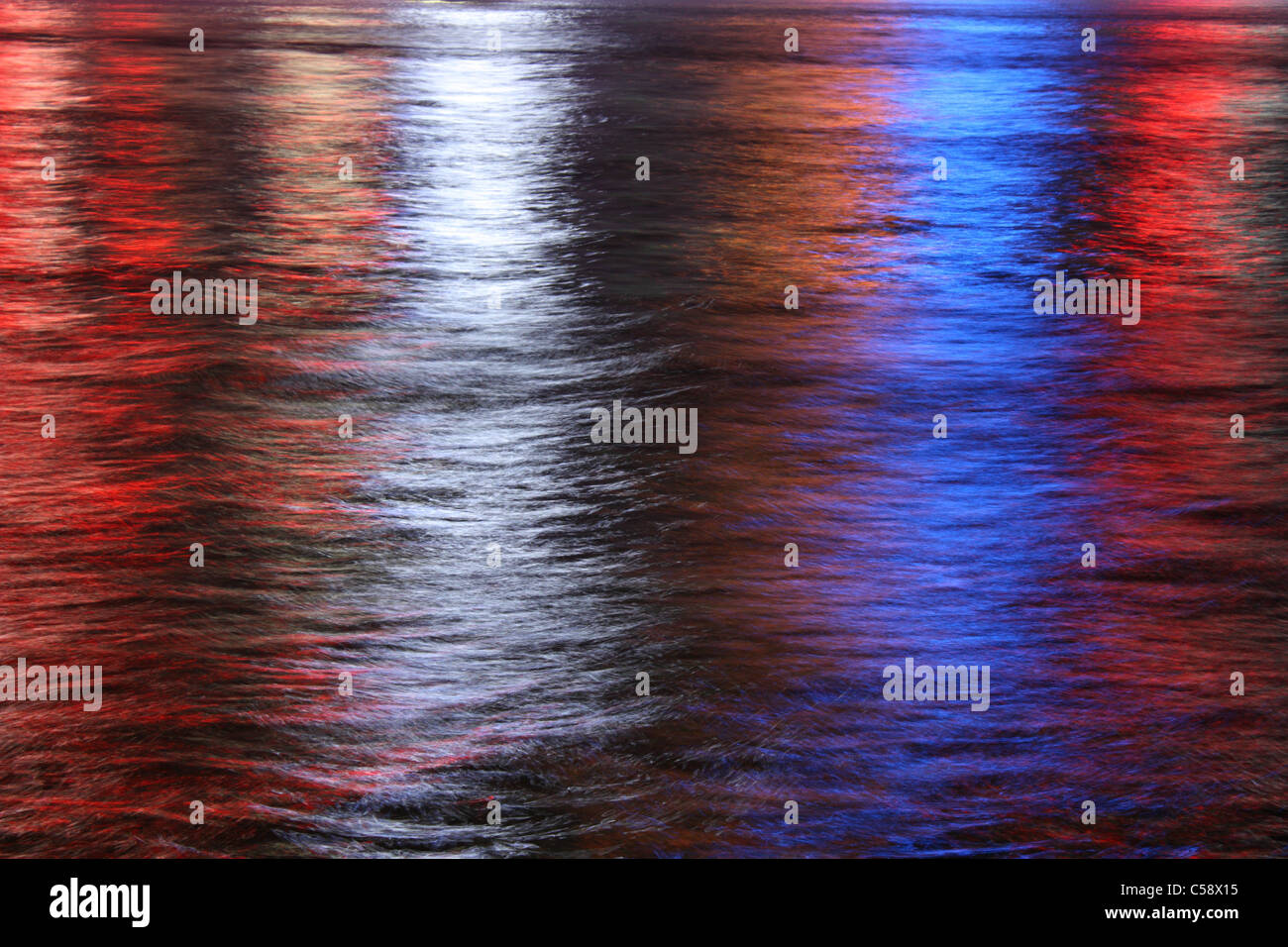 Red White and Blue Lights Reflected in Water Stock Photo - Alamy