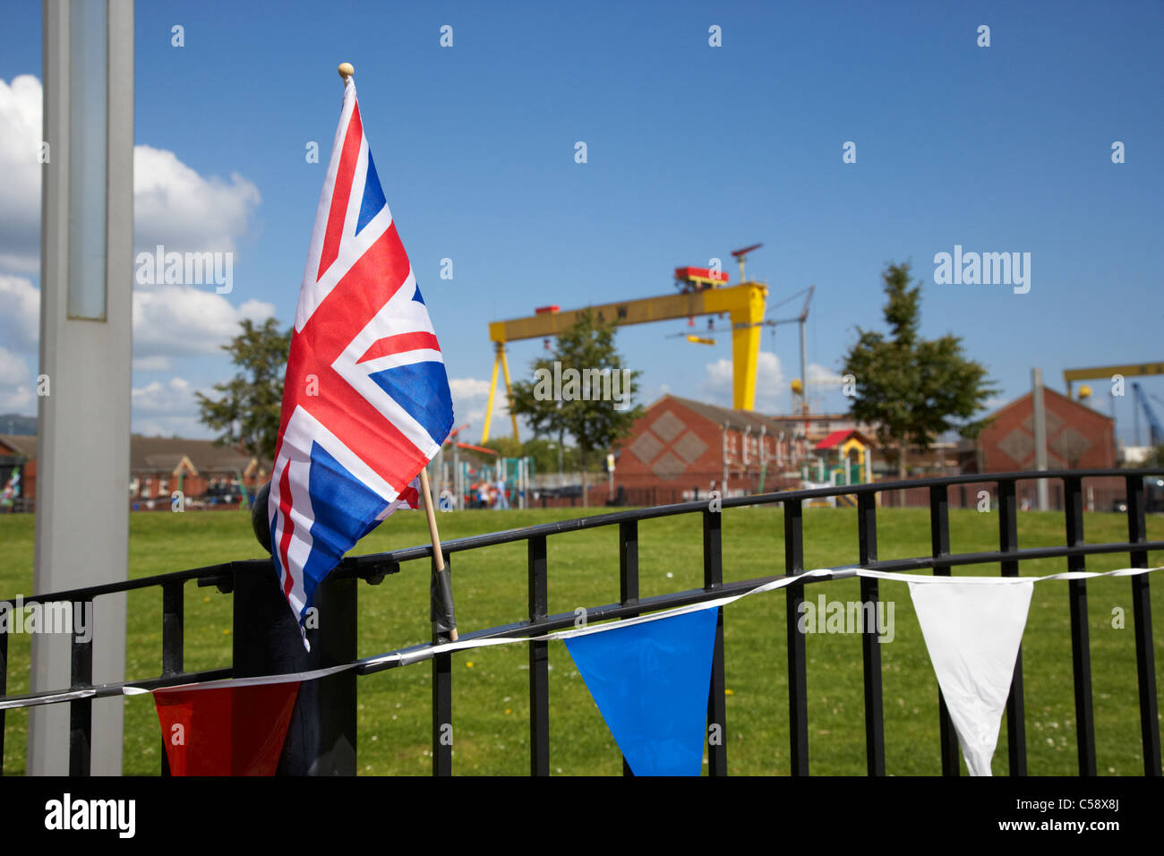 british union flag flying in east belfast for 12th july celebrations ...
