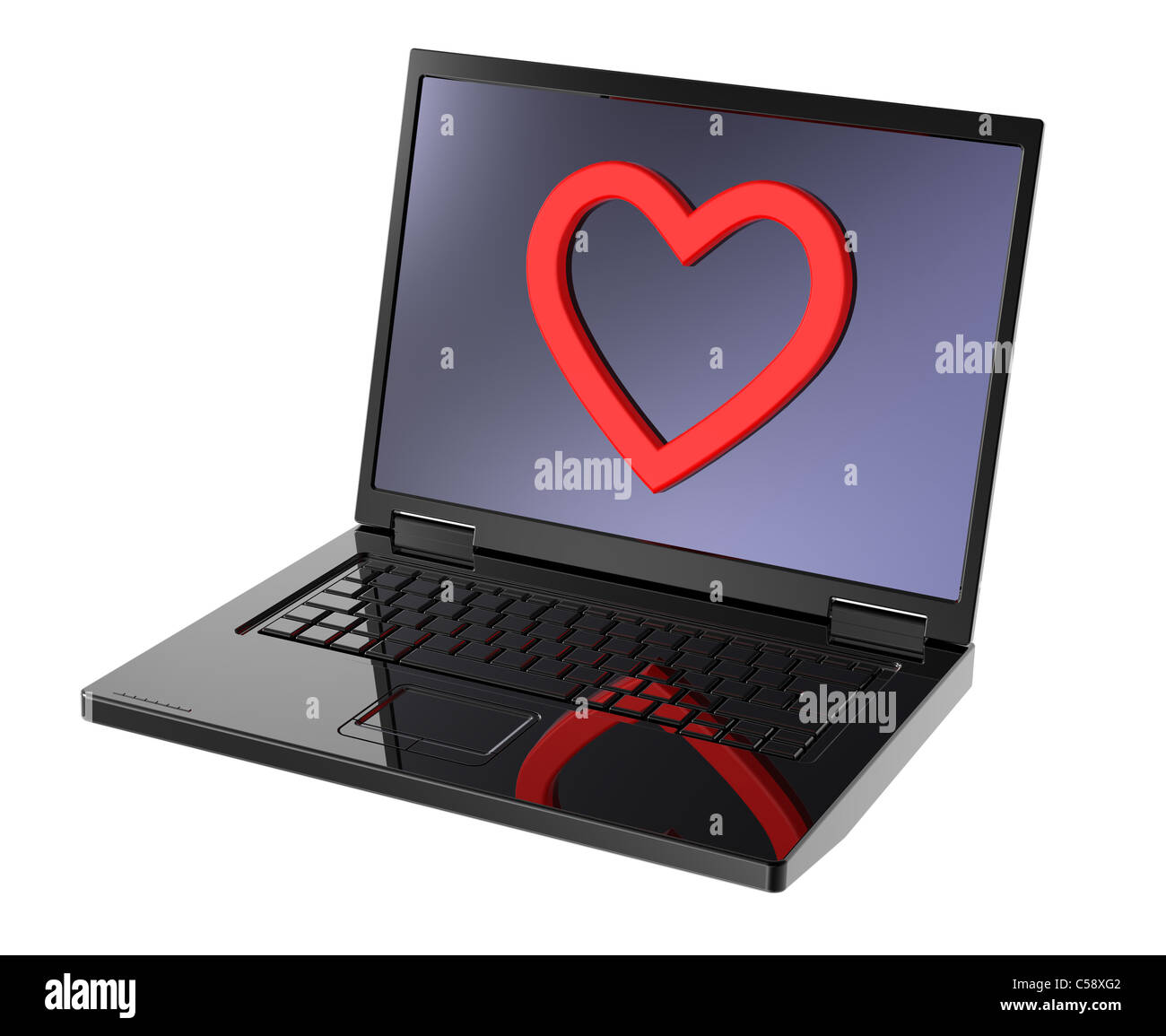 Laptop with heart on the screen isolated over white background Stock ...