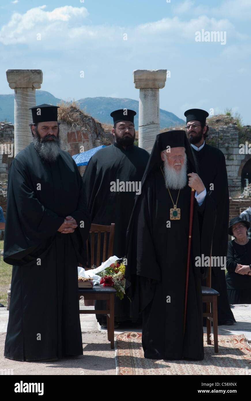 Visiting Greek priests officiate at an Orthodox service at the tomb of ...