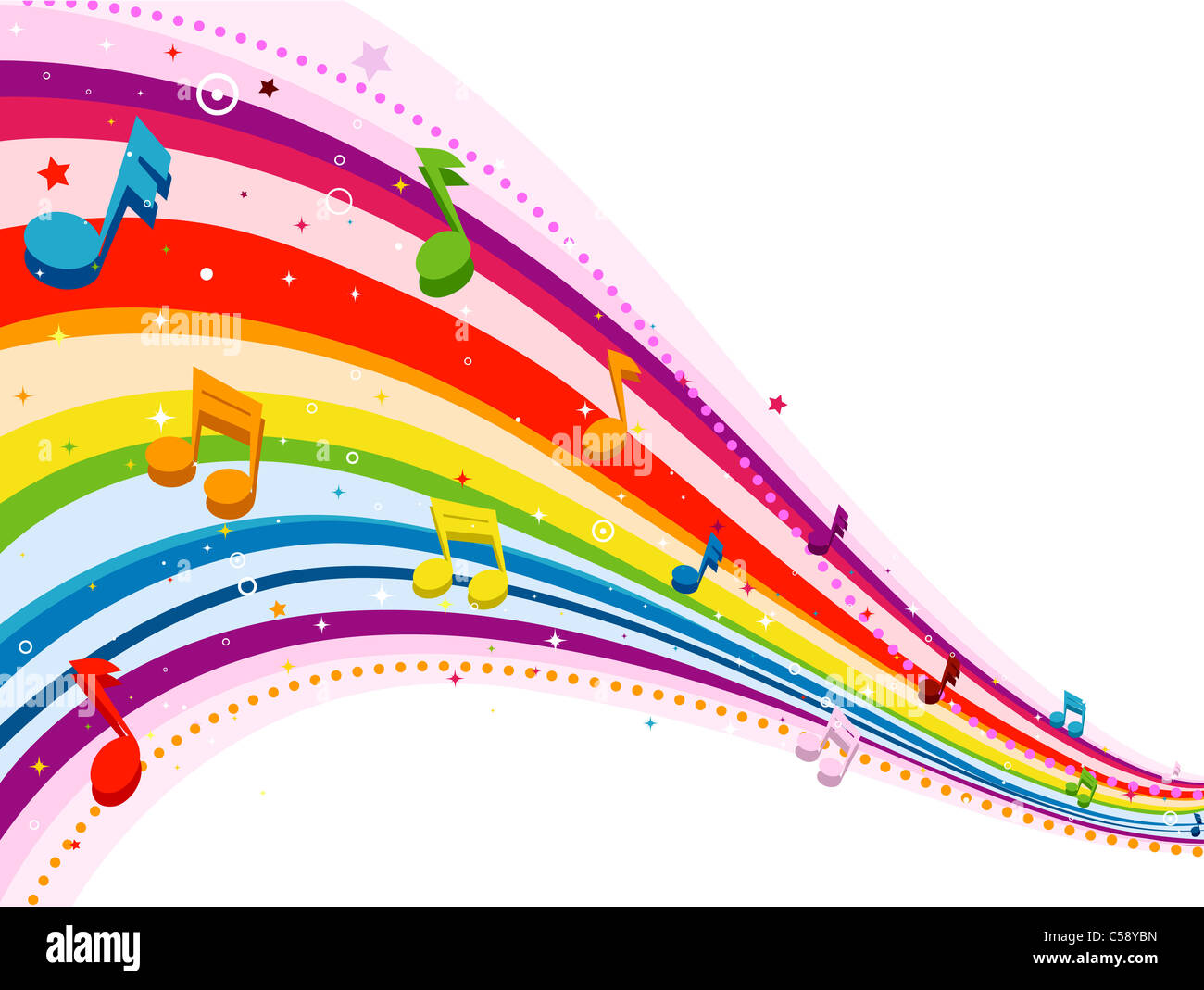 Rainbow-Colored Rainbow Design With Musical Notes Against White ...