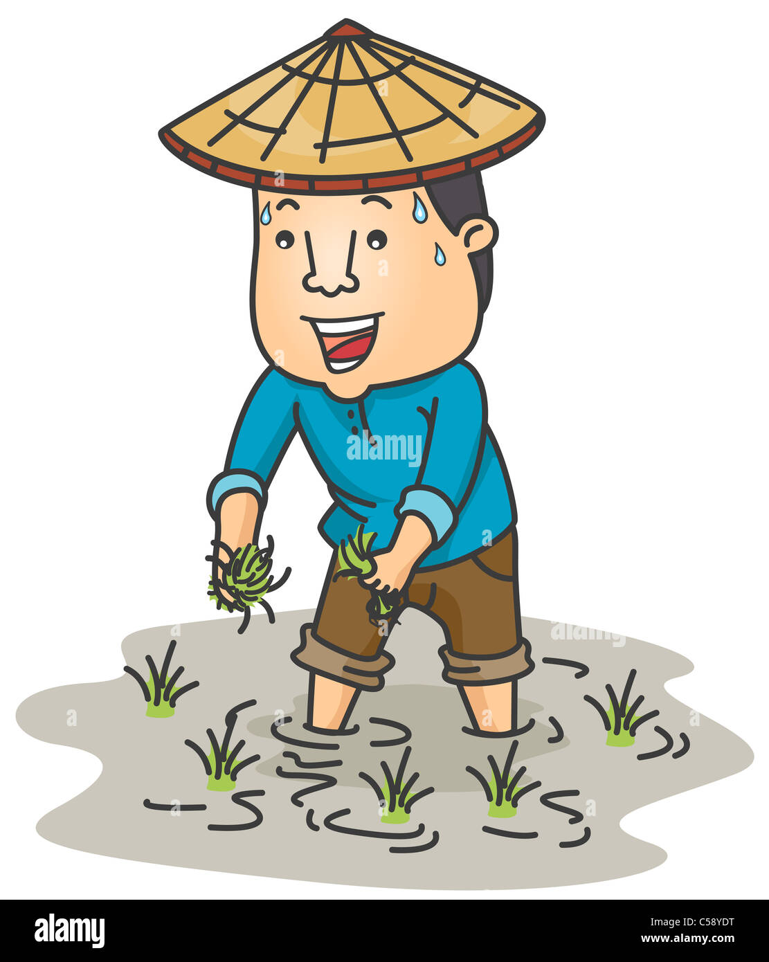 A Farmer Planting Rice in His Ricefield Stock Photo - Alamy