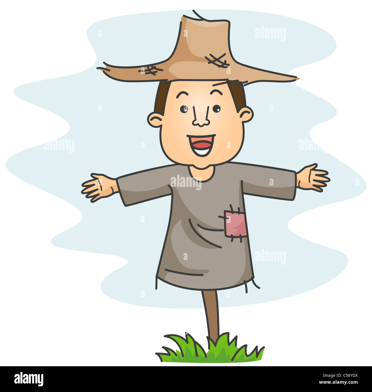 A Beaming Farmer Posing as a Scarecrow Wearing Tattered Clothes and Hat ...