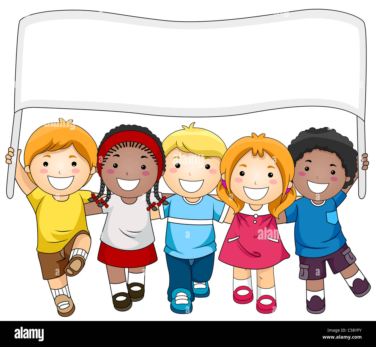 A Small Group of Kids Marching While Carrying a Banner Stock Photo - Alamy