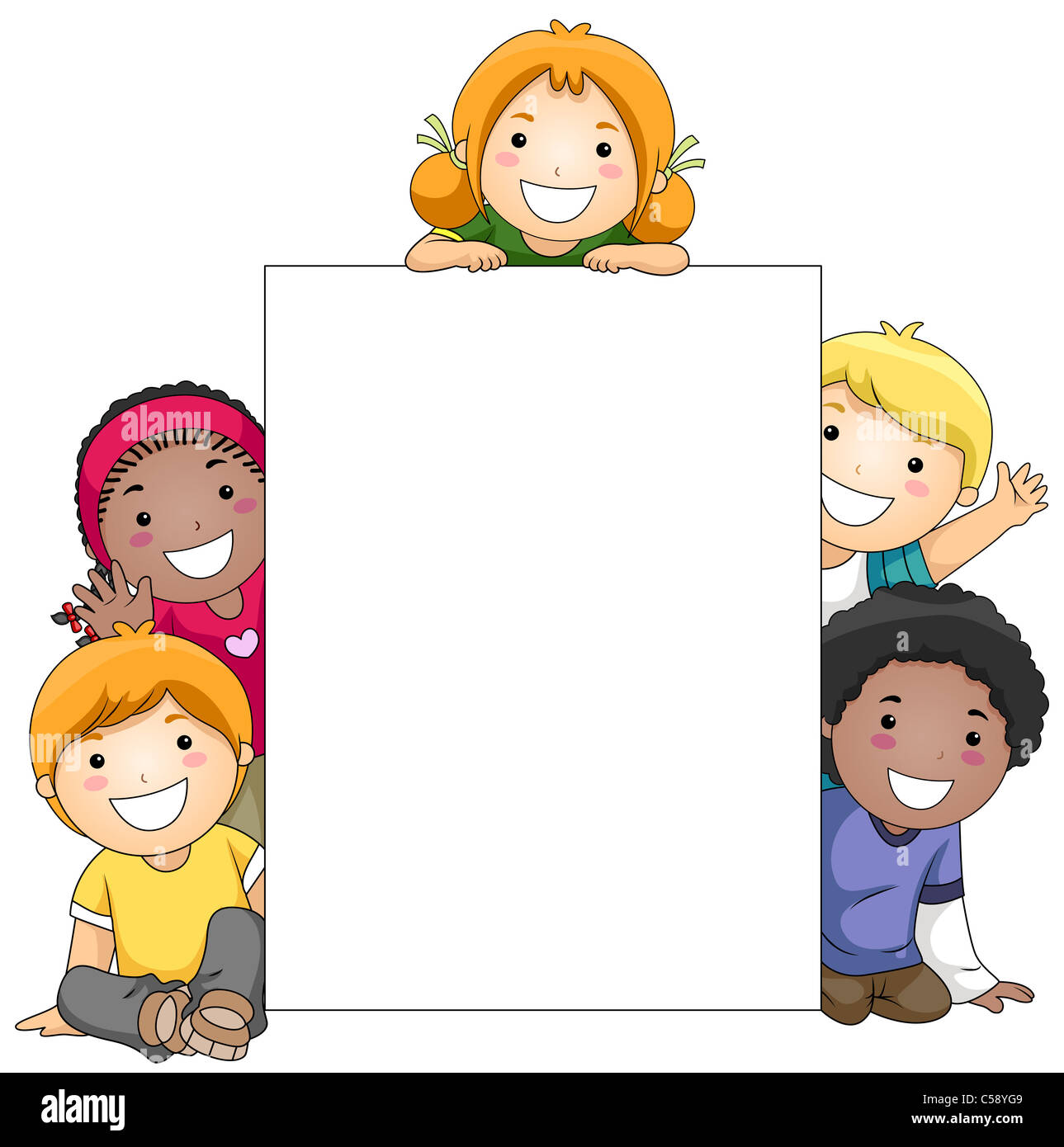 Kids with a Blank Board against White Background Stock Photo - Alamy