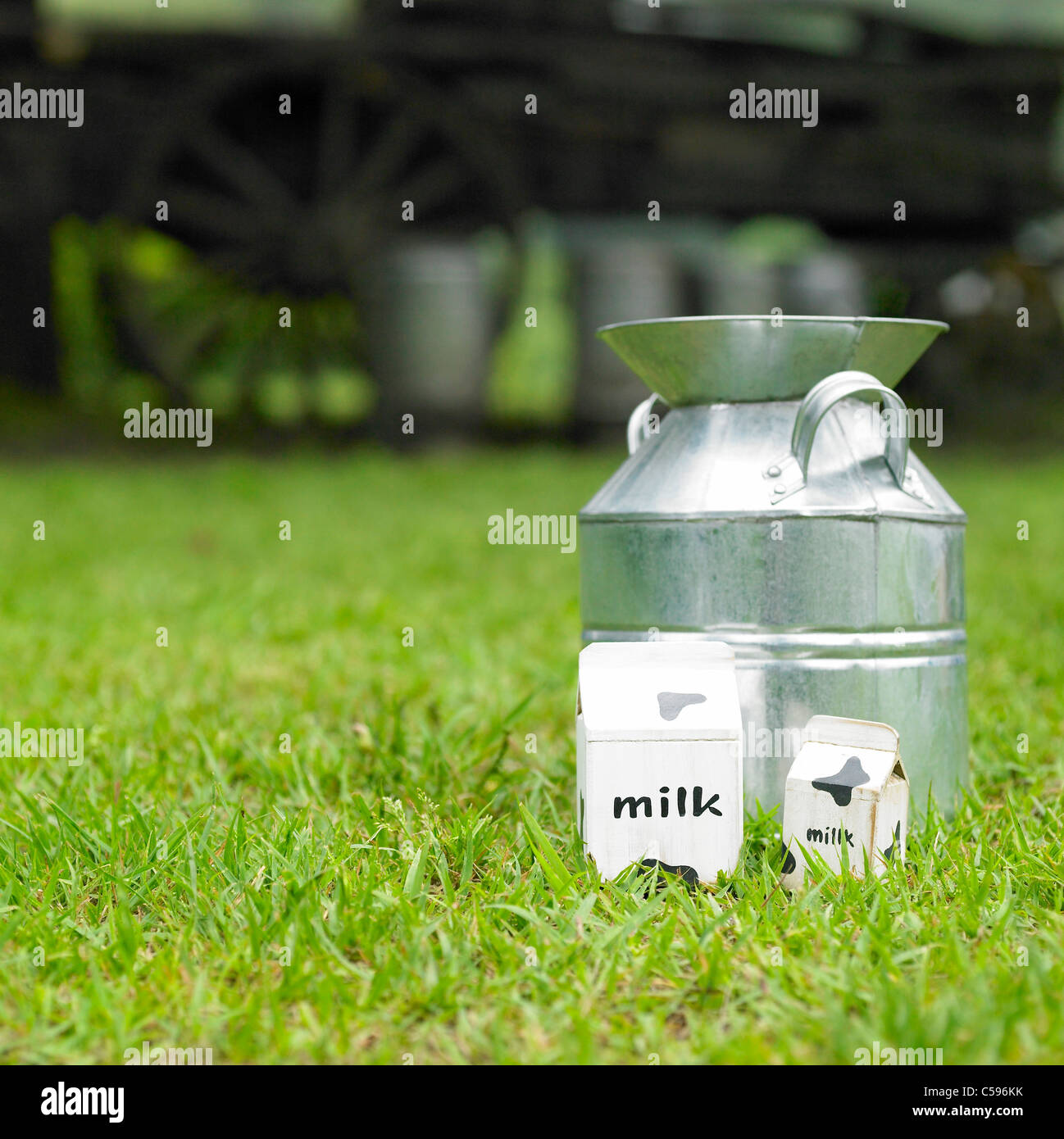 Close-up of milk can in grass Stock Photo - Alamy