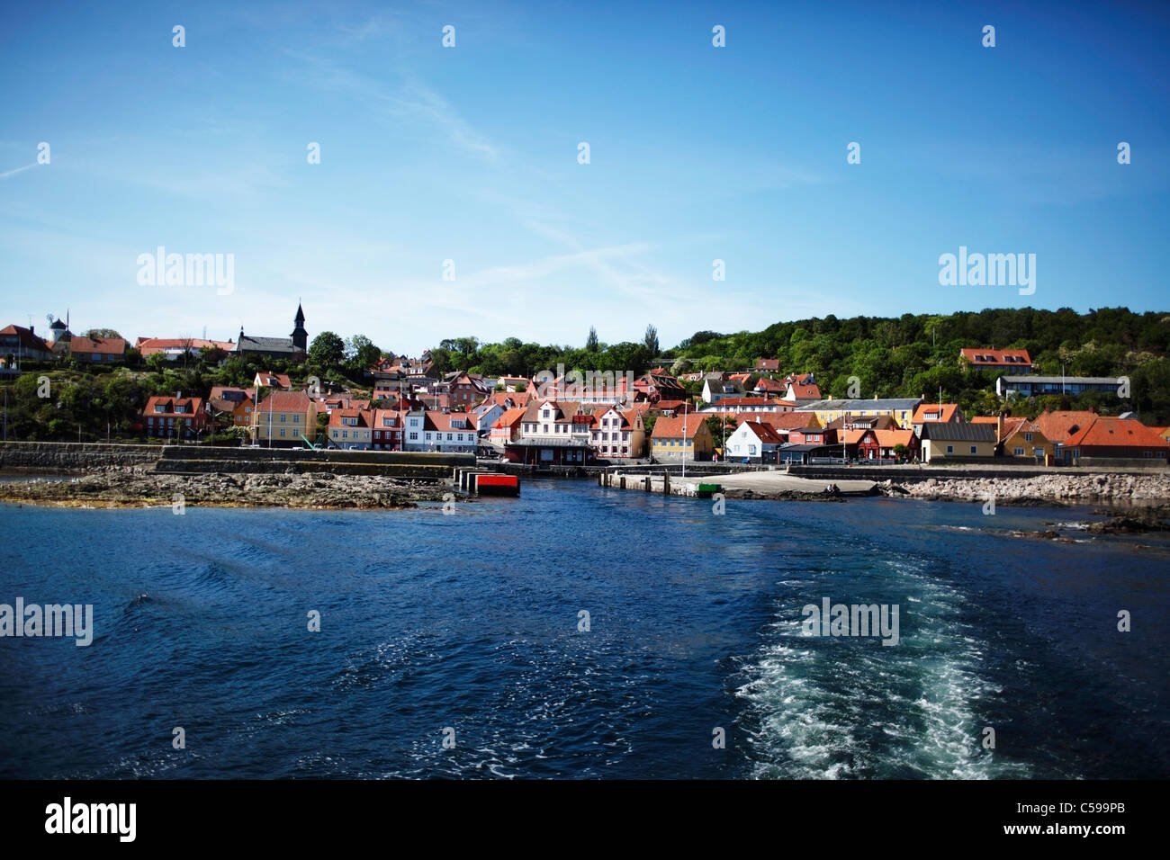 Town and harbour entrance of Gudhjem, Bornholm Stock Photo - Alamy