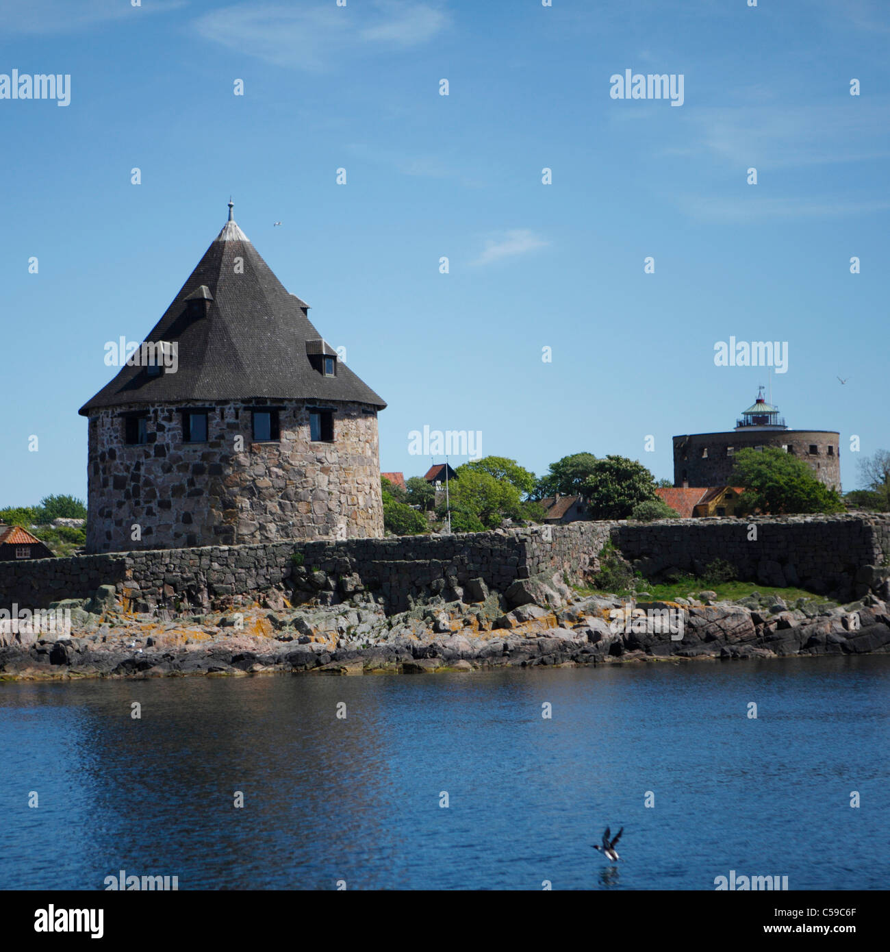 The two 17th century round towers on Ertholmene Stock Photo - Alamy