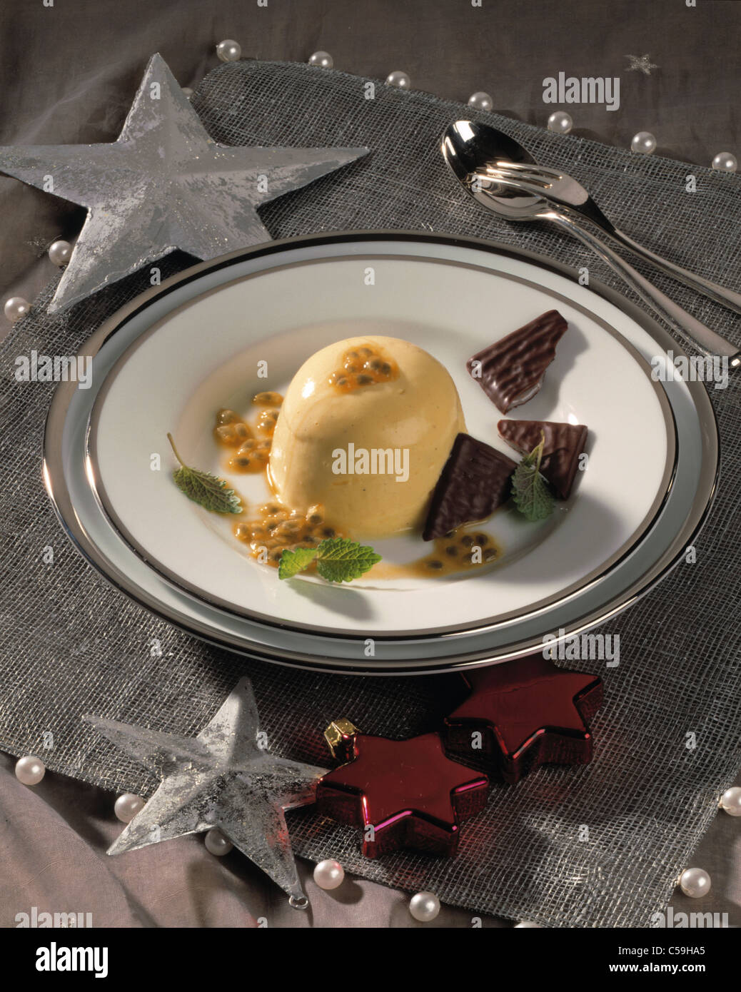 Passion fruit - cream with peppermint - tablets Stock Photo - Alamy