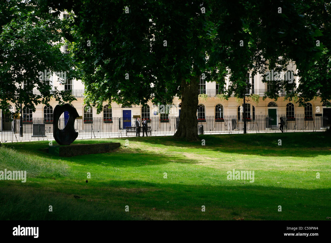 Looking through the gardens of Fitzroy Square to View sculpture by ...