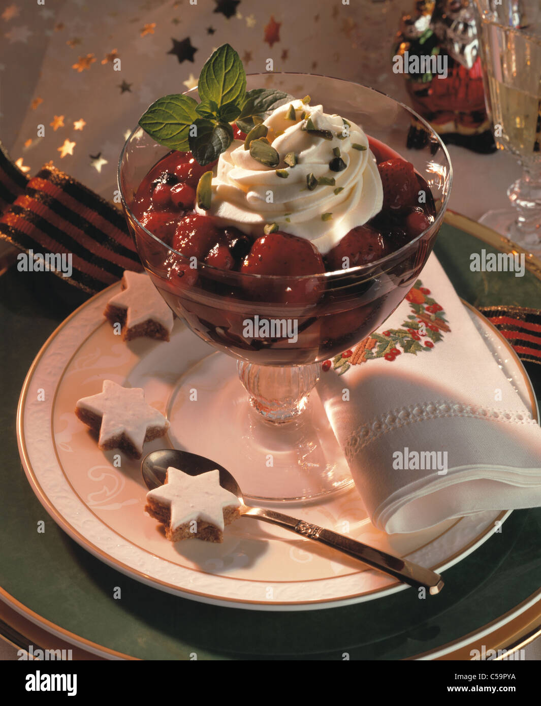 Red fruit - jelly with advocaat cream Stock Photo - Alamy