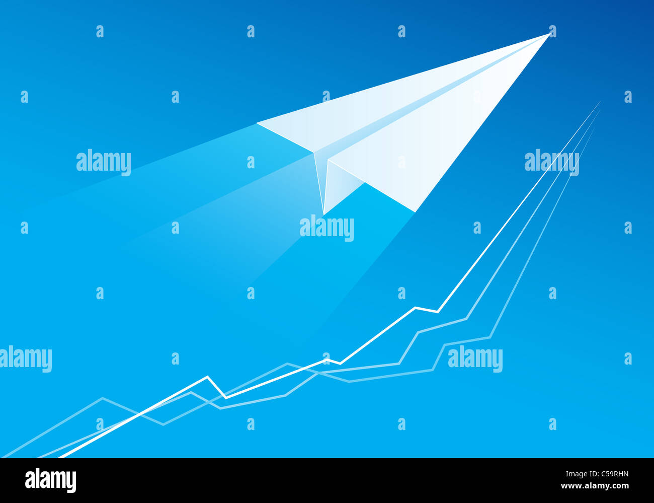 Flying Paper Airplane. Illustration for design on blue background Stock ...