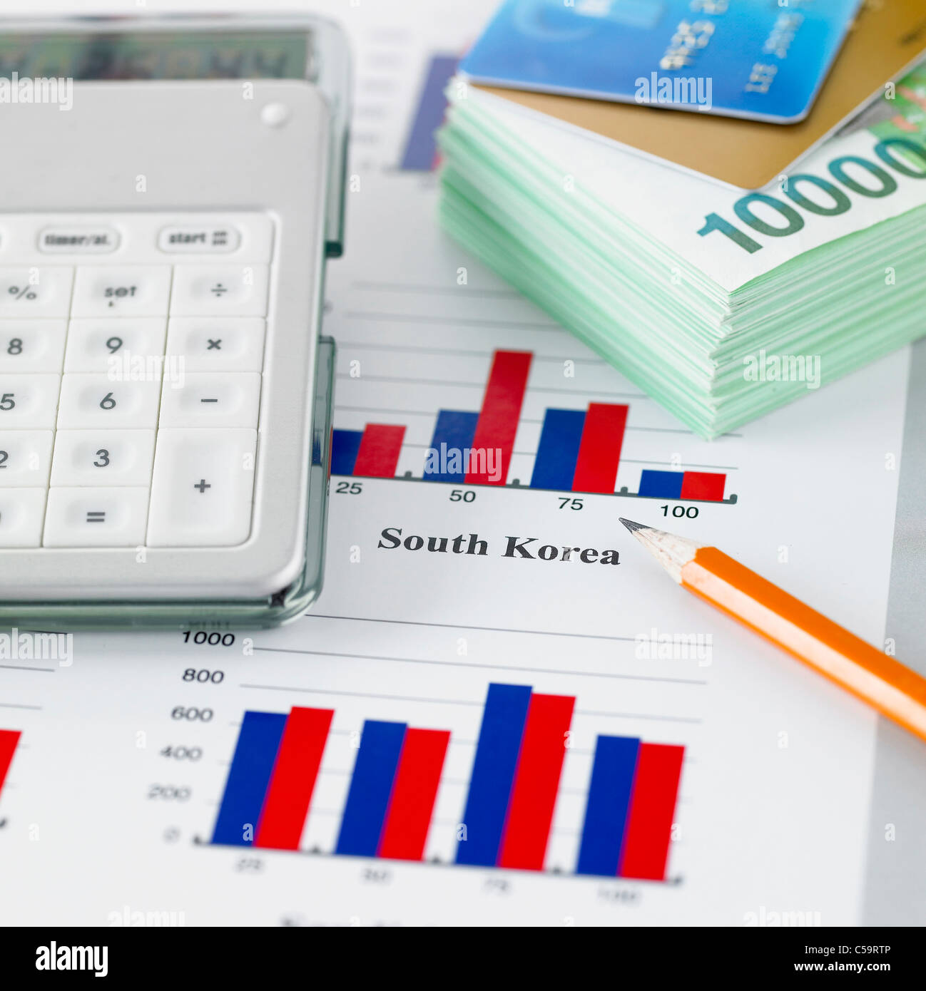 Close-up of Calculator, banknotes and credit cards Stock Photo - Alamy