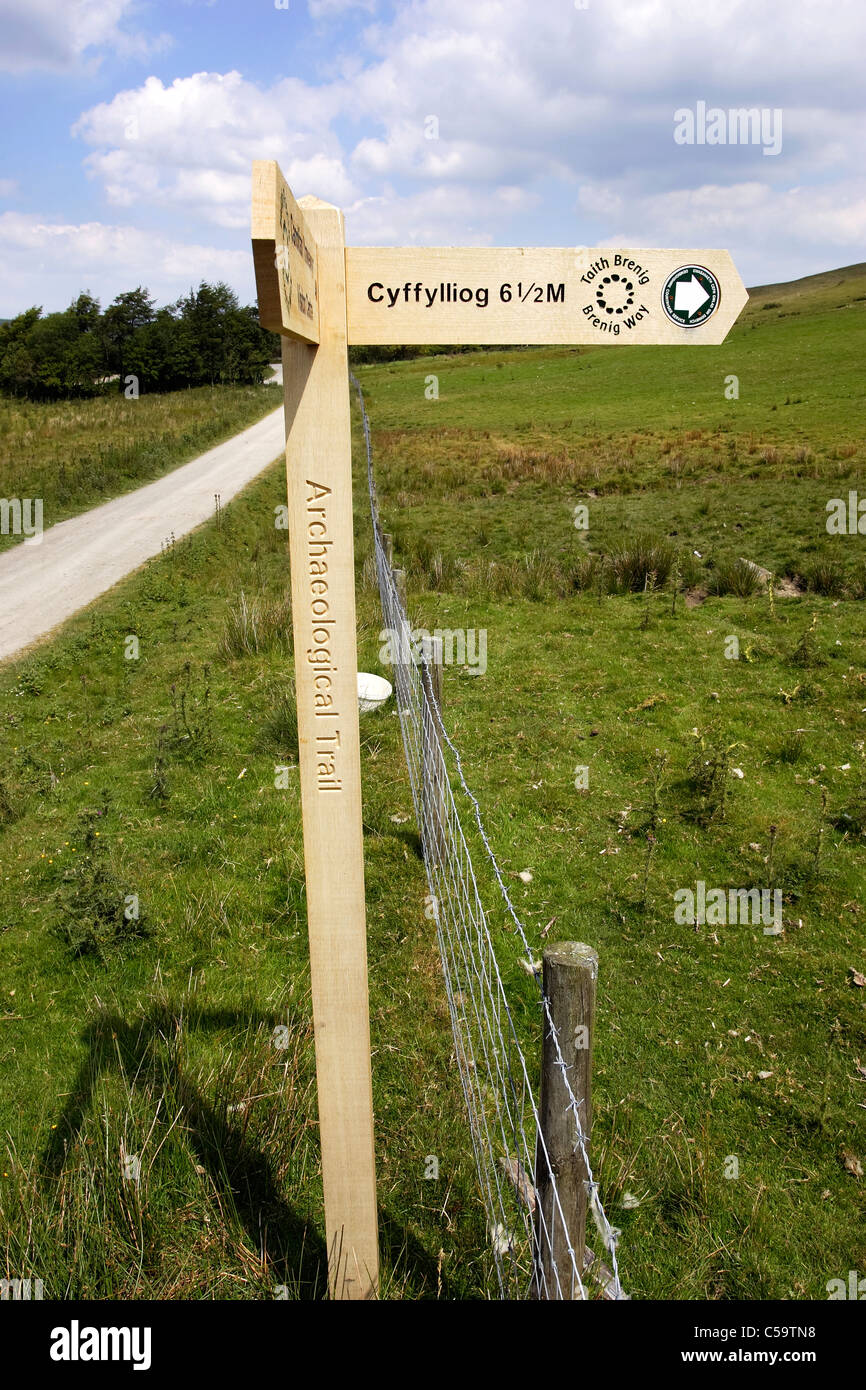 A Brenig Way trailmarker on the Archeological Trail at the Brenig ...