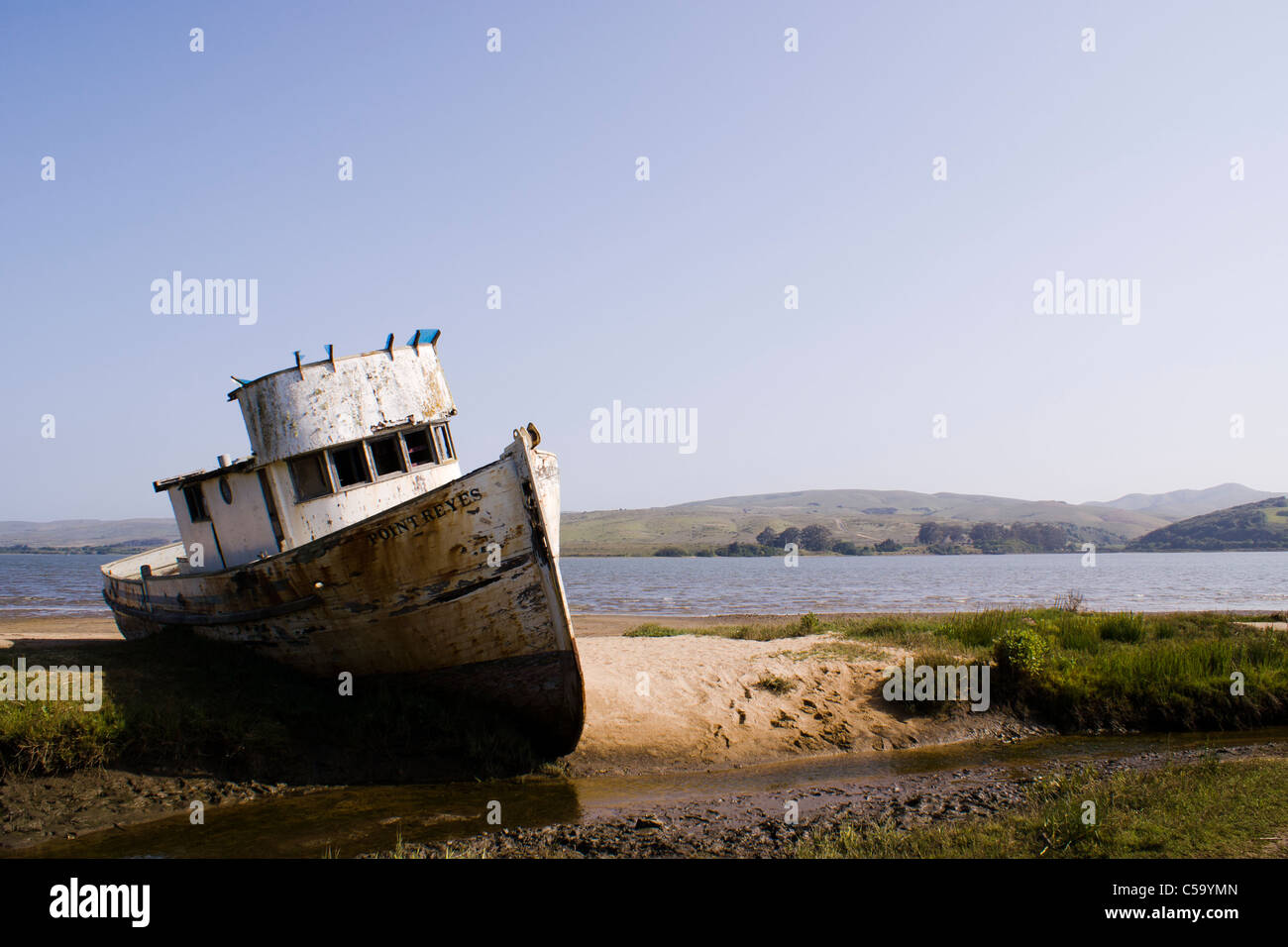 Stranded boat, Inverness, California, USA Stock Photo - Alamy