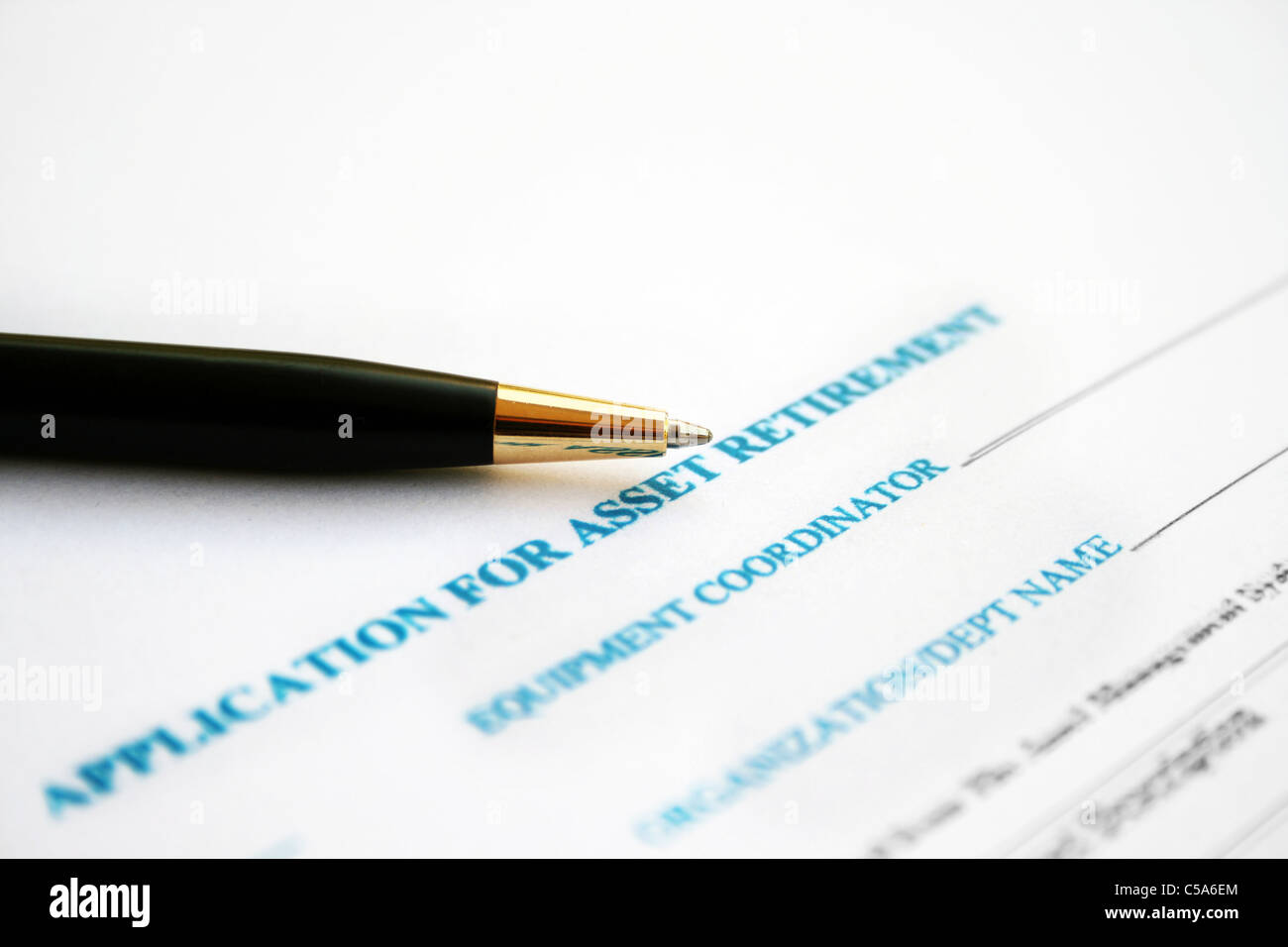 Application for asset Retirement Form Stock Photo - Alamy