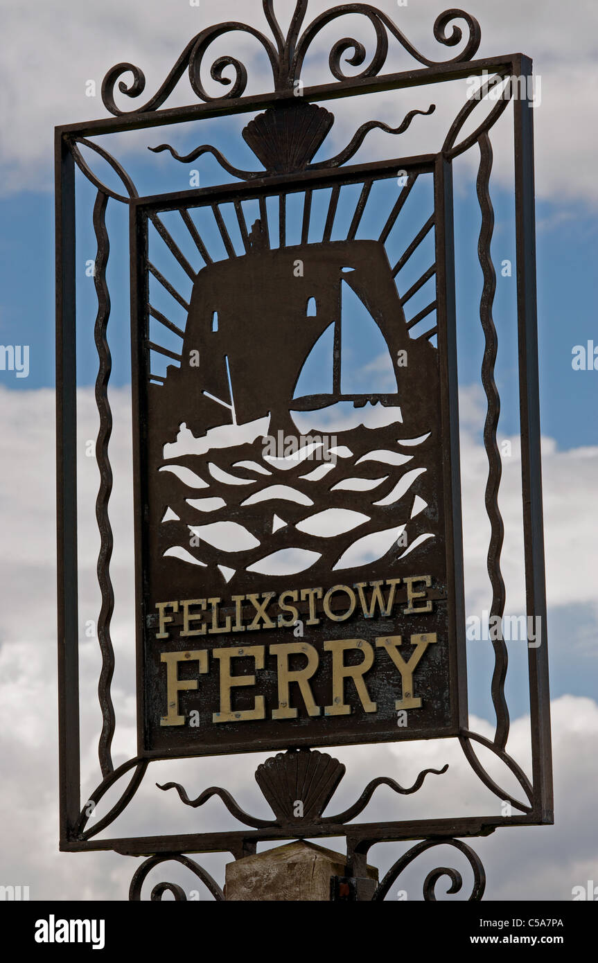 Felixstowe Ferry village sign Stock Photo - Alamy