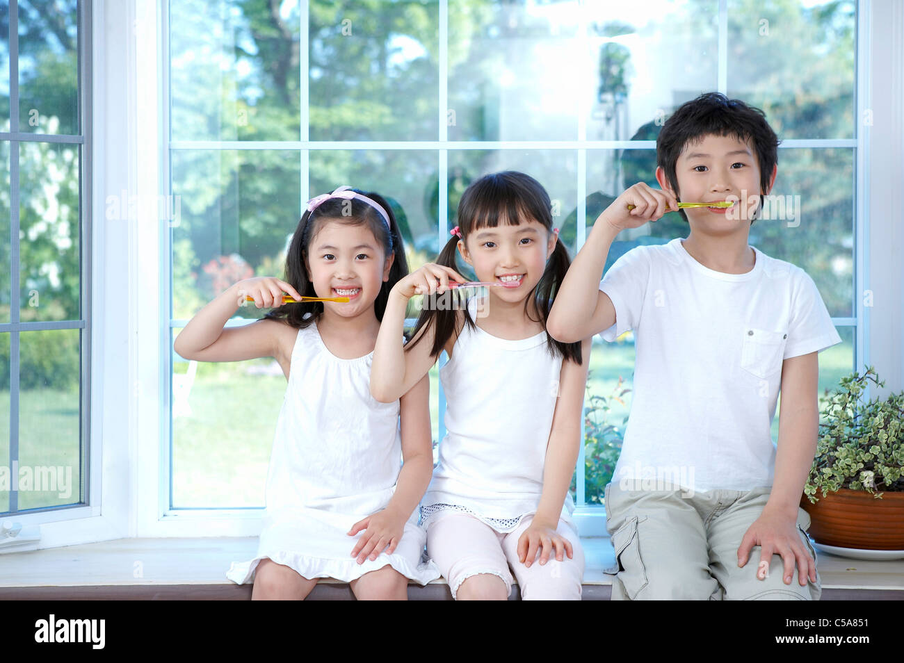 Portrait of children brushing teeth Stock Photo - Alamy