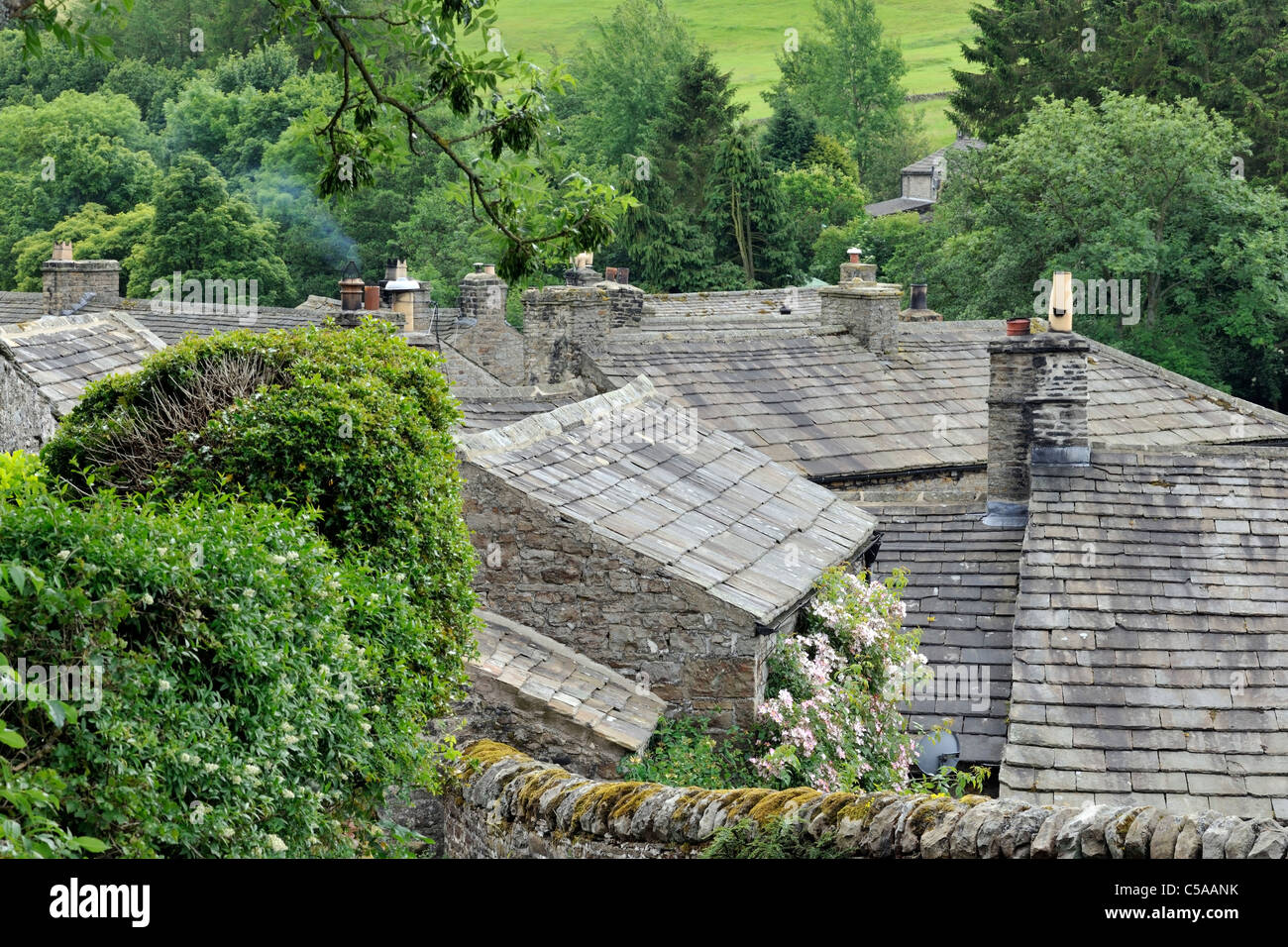 Jumbled rooftops in Arkengarthdale, North Yorkshire, England Stock ...