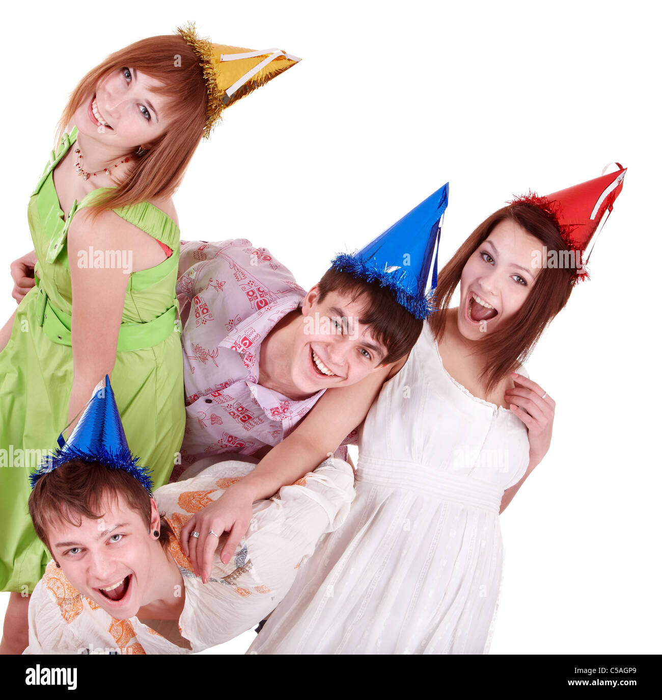 Group of people in party hat celebrate birthday Stock Photo - Alamy